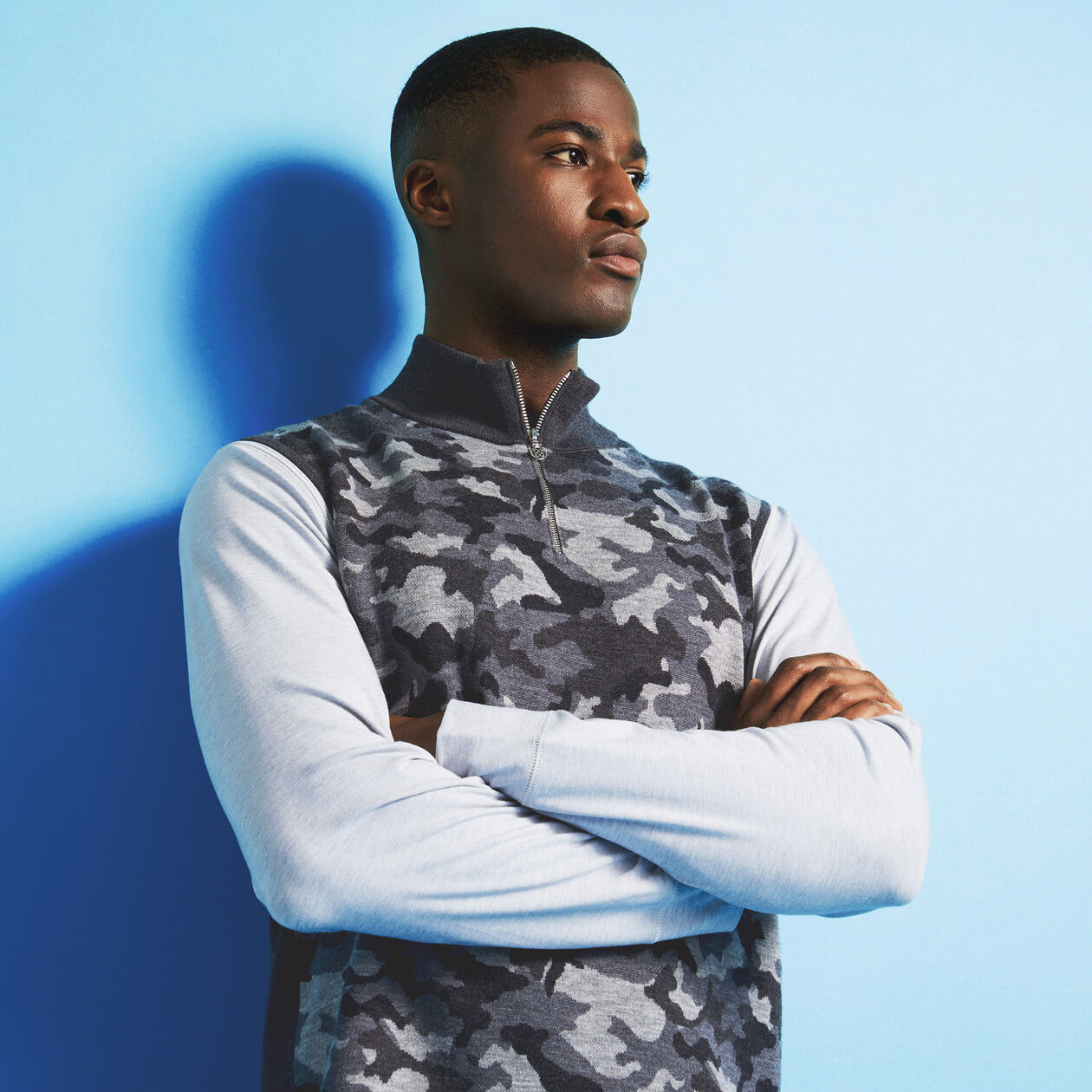 CAMO JACQUARD MERINO WOOL QUARTER ZIP JUMPER VEST | MEN'S JUMPERS | G/FORE