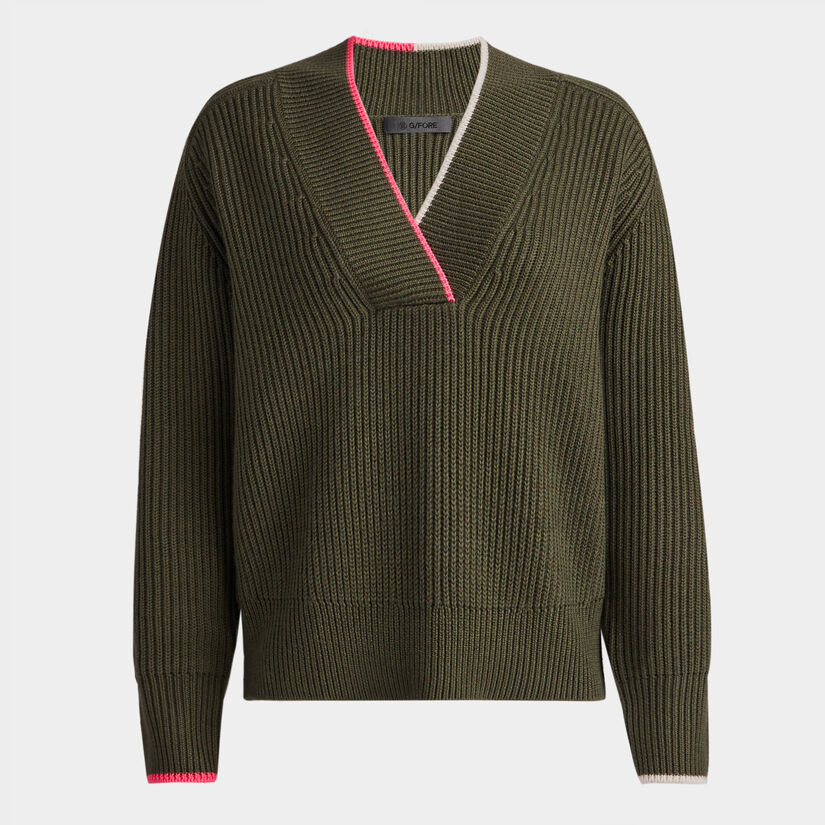 CHUNKY RIB MERINO WOOL RELAXED FIT V NECK JUMPER | WOMEN'S TOPS | G/FORE